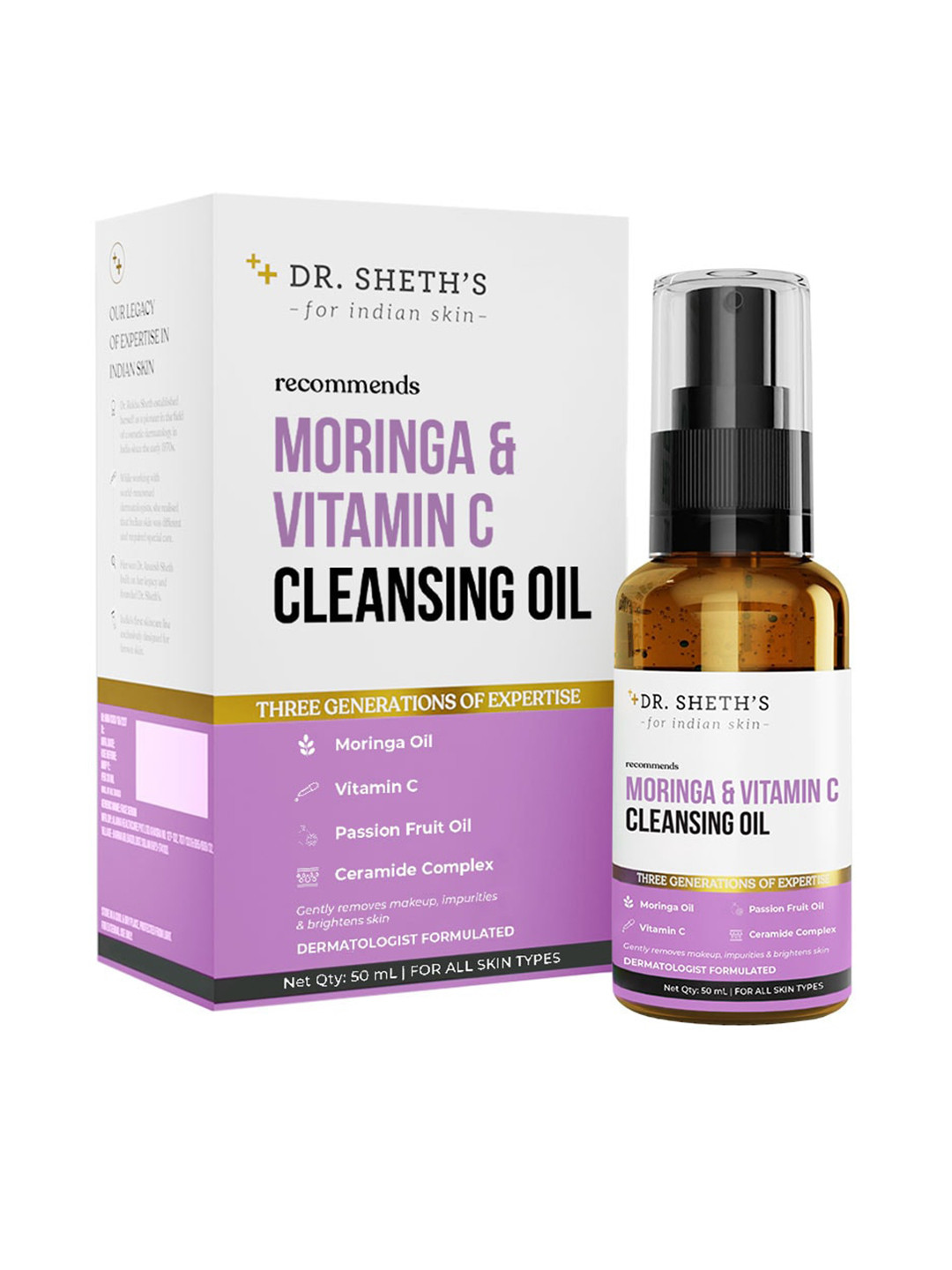 Buy DR. SHETHS Moringa & Vitamin C Cleansing Oil With Ceramide Complex 50ml - Makeup Remover for ...