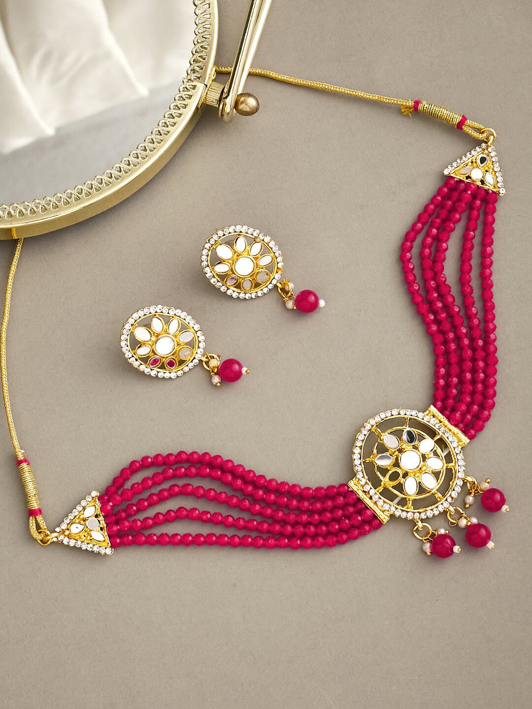 Buy ATIBELLE Gold Plated Artificial Stone Studded & Beaded Jewellery ...