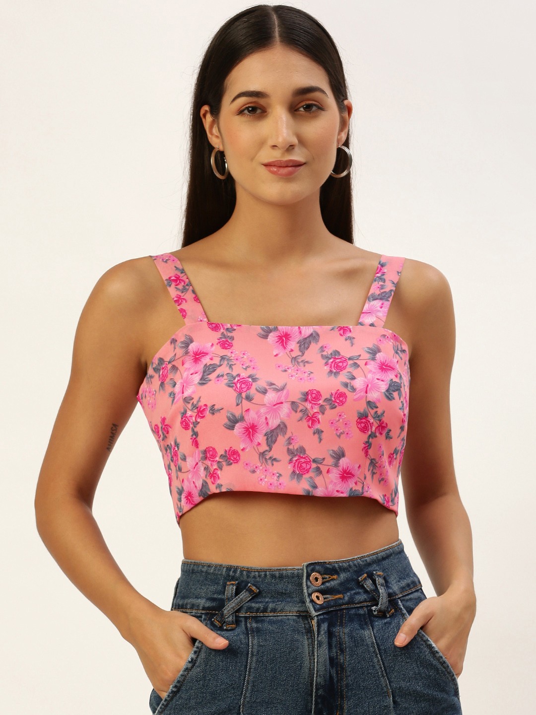 Buy Roving Mode Floral Print Georgette Crop Top Tops For Women