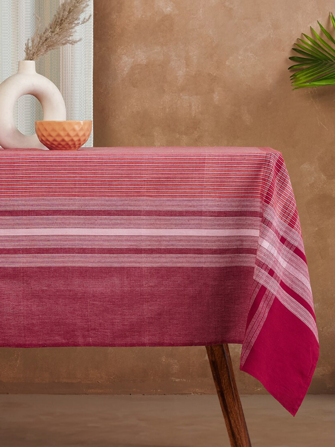 Buy Fabindia Maroon & White Striped 8 Seater Alara Cotton Table Cover ...