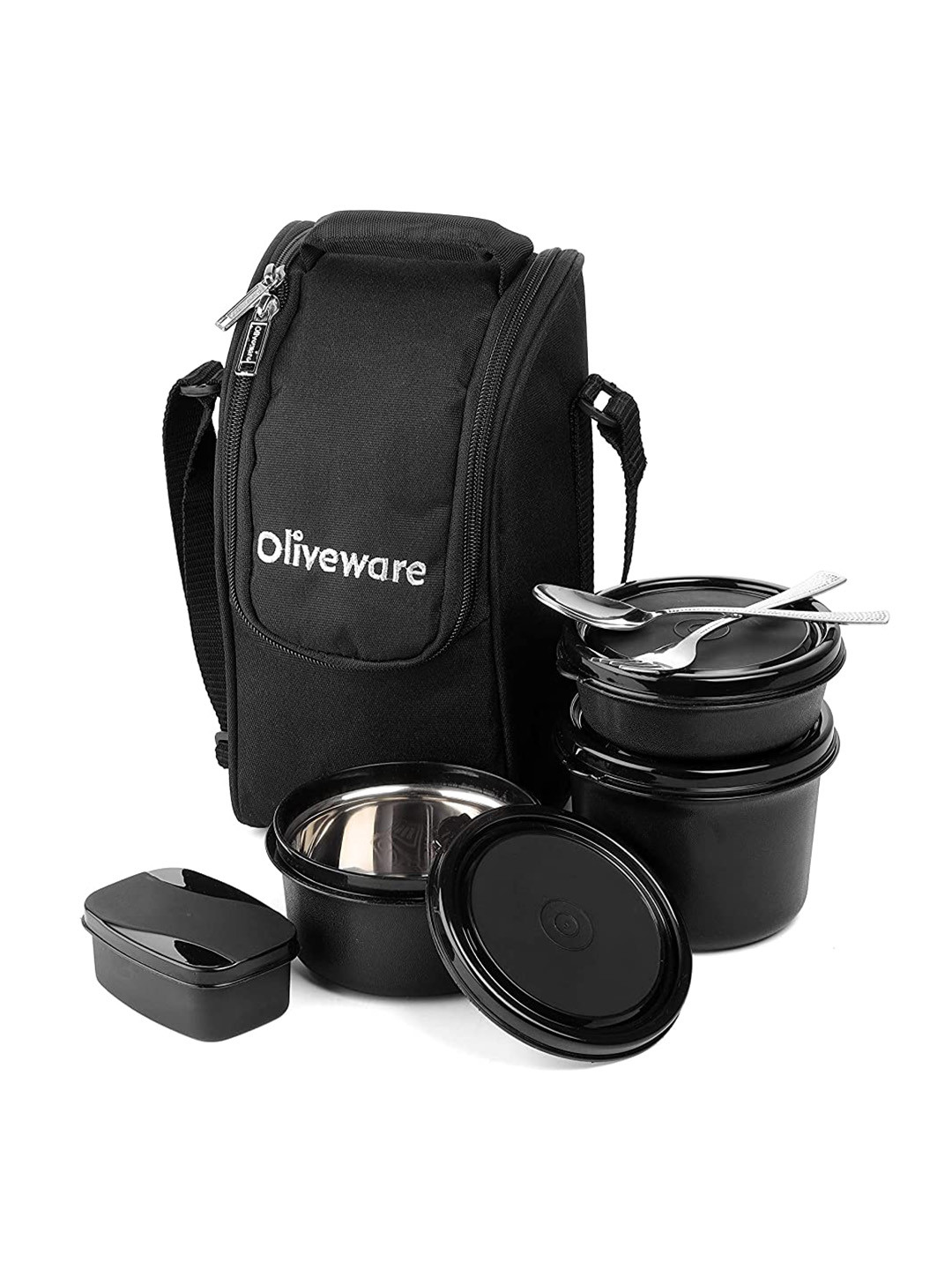 Buy SOPL OLIVEWARE Exclusive 7 Pcs Black Stainless Lunch Spill Proof ...