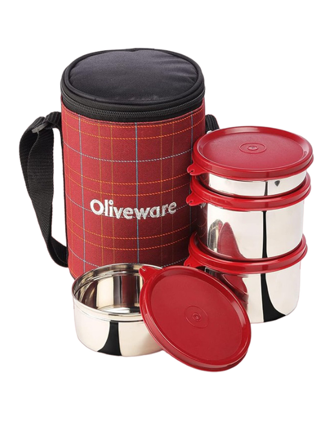 Buy SOPL OLIVEWARE Mega Red 4 Pieces Stainless Lunch Spill Proof Lunch ...