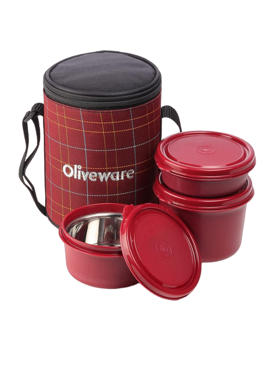 Buy SOPL OLIVEWARE Red 4 Pieces Stainless Steel Leak Proof Lunch Boxes ...