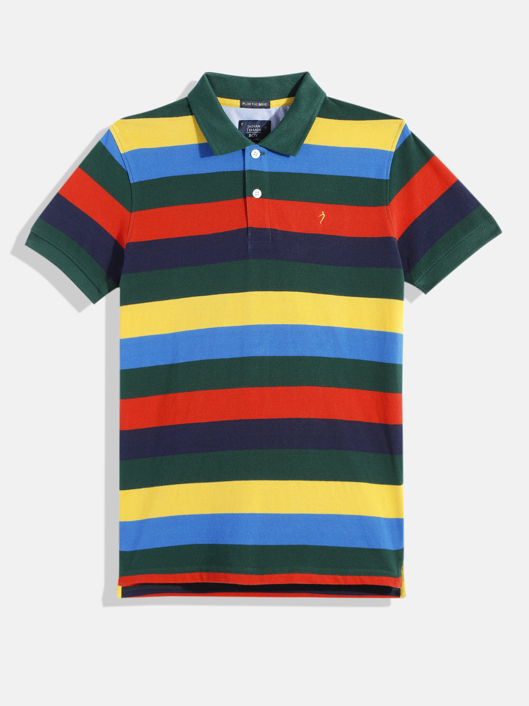 Buy Indian Terrain Boys Striped Polo Collar Pure Cotton T Shirt ...