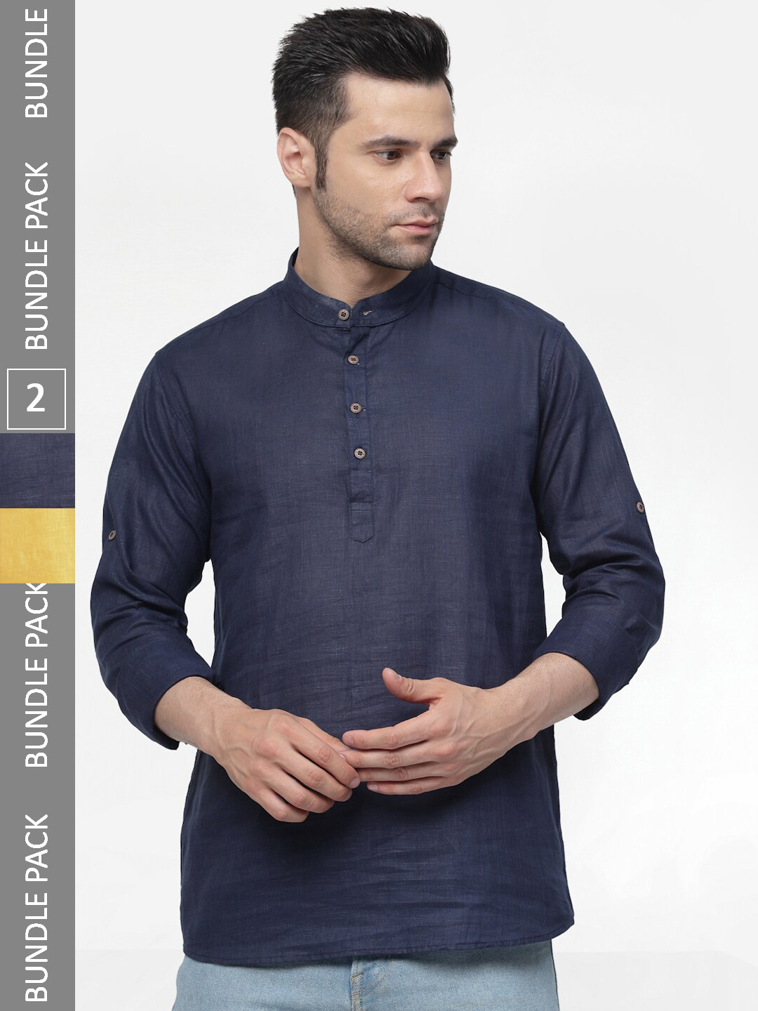 Buy Allan Peter Pack Of 2 Mandarin Collar Cotton Kurtas - Kurtas for ...