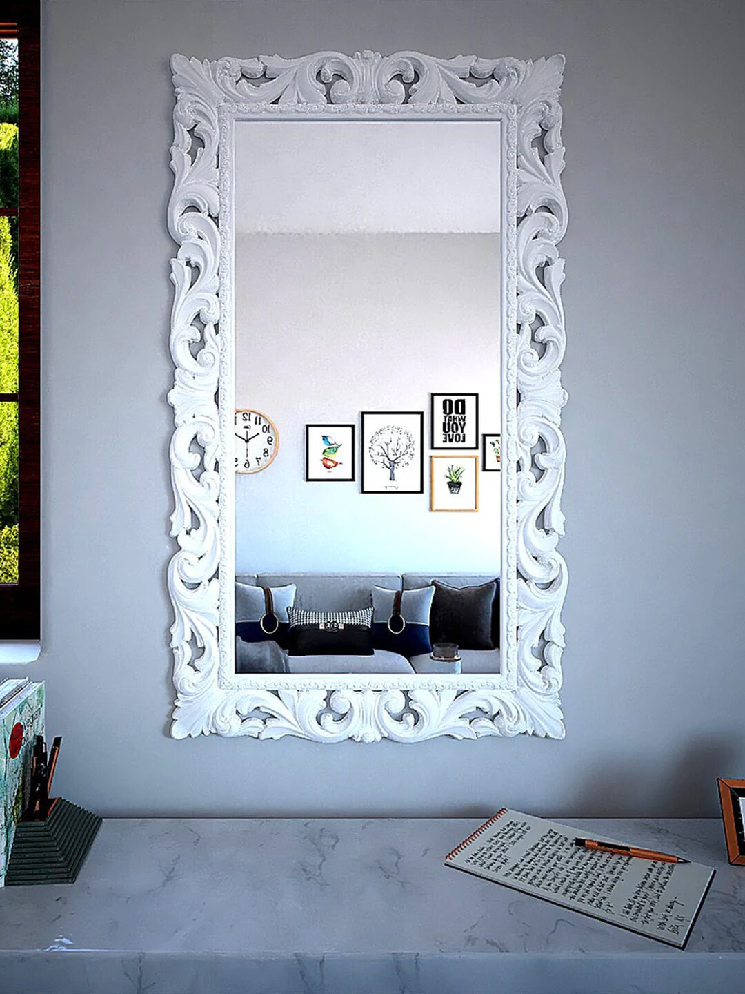 Buy WALLMANTRA Vintage Venetian White Long Rectangular Mirror - Mirrors ...