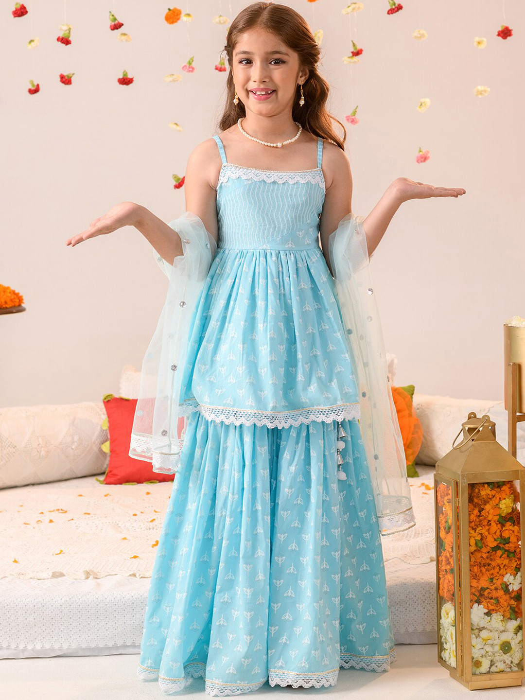 Buy Pspeaches Girls Ethnic Motifs Printed Pure Cotton A Line Kurta With