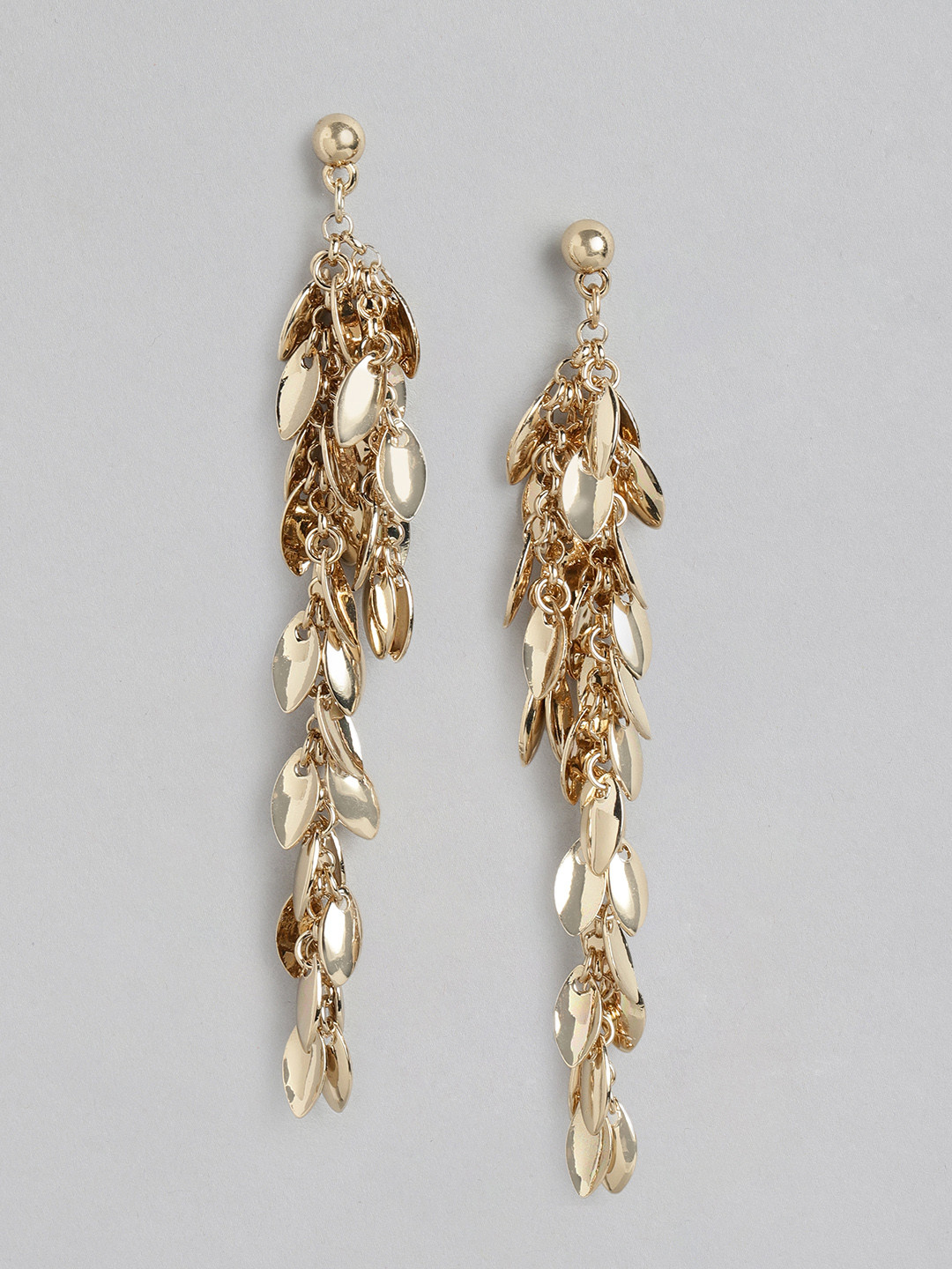 Buy Forever New Gold Plated Pearl Studded Leaf Shaped Drop Earrings ...