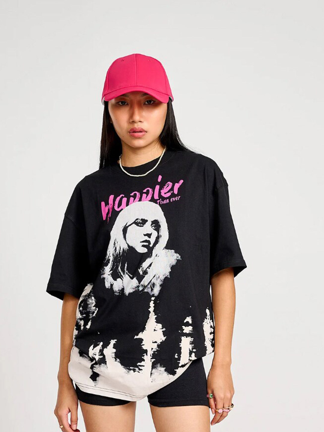 Buy Bonkers Corner Black & Pink Graphic Printed Cotton Oversized T ...