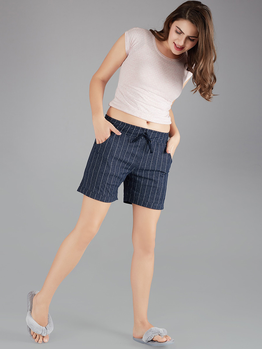 Buy CUPID Women Mid Rise Striped Cotton Lounge Shorts - Lounge Shorts ...