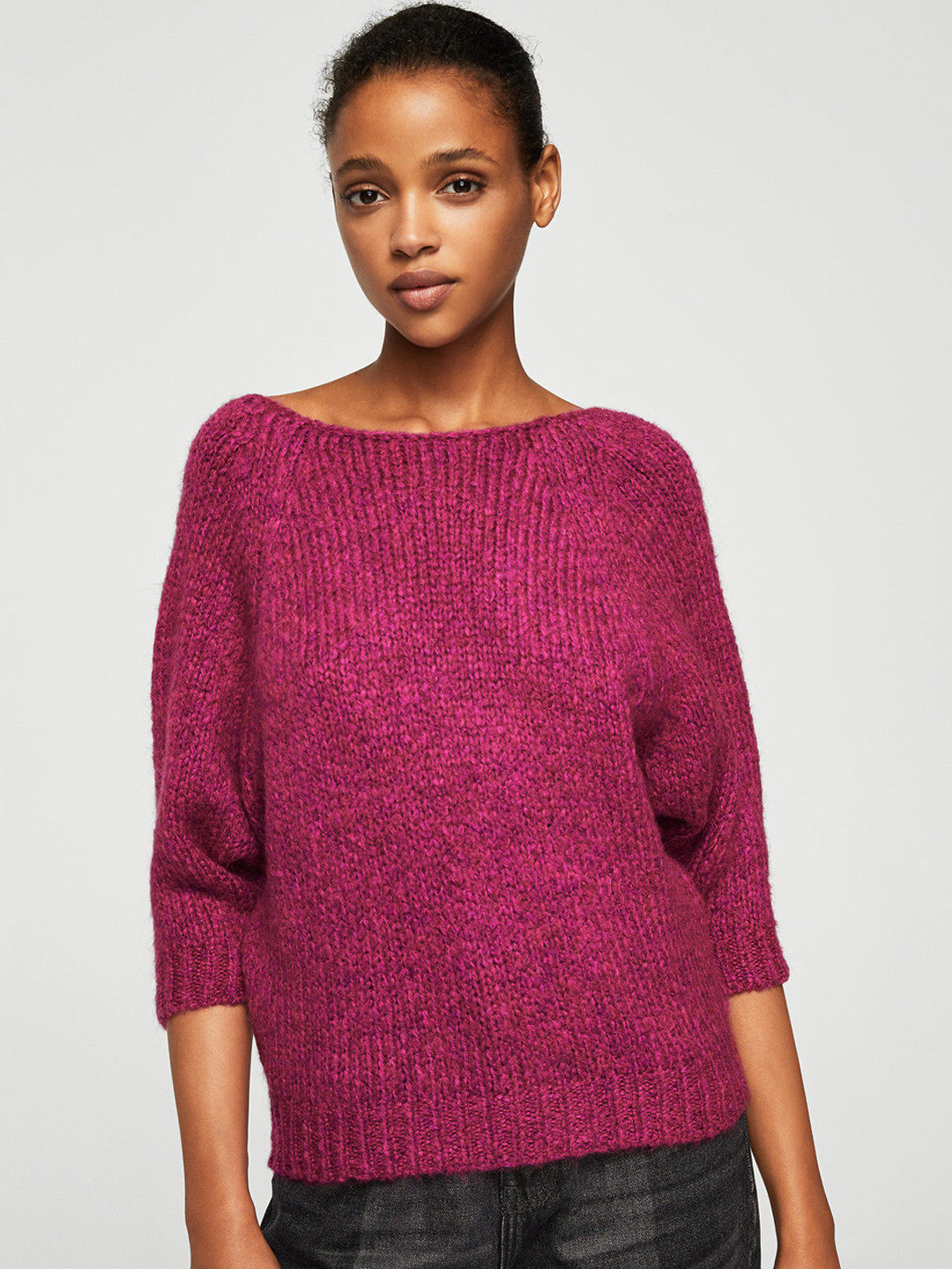 Buy MANGO Women Pink Solid Styled Back Sweater - Sweaters for Women ...