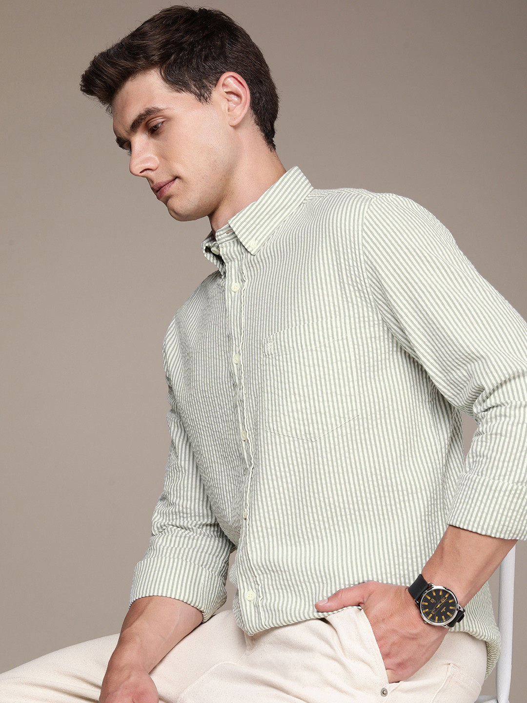 Buy French Connection Men Pure Cotton Seersucker Slim Fit Striped ...
