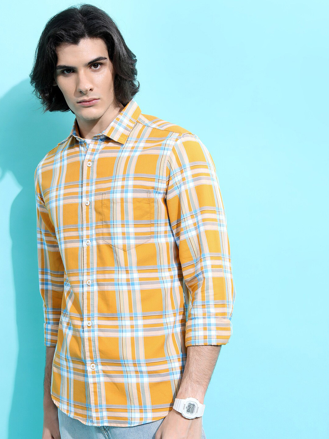 Buy HIGHLANDER Yellow Slim Fit Tartan Checked Casual Shirt - Shirts for ...