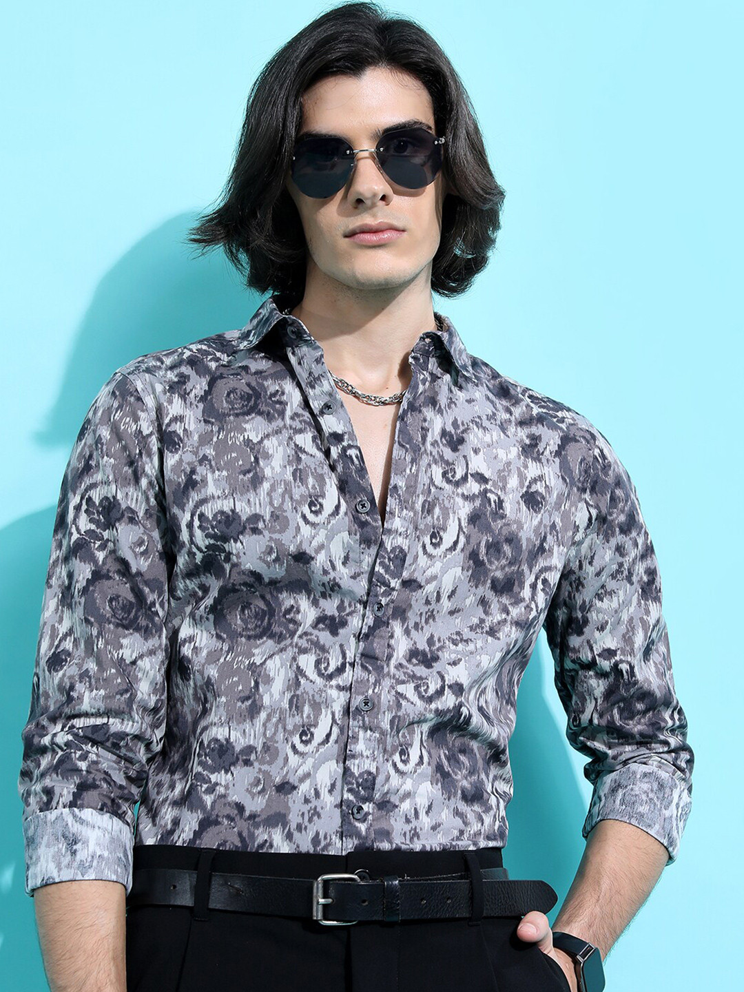 Buy HIGHLANDER Grey Slim Fit Abstract Printed Cotton Casual Shirt ...