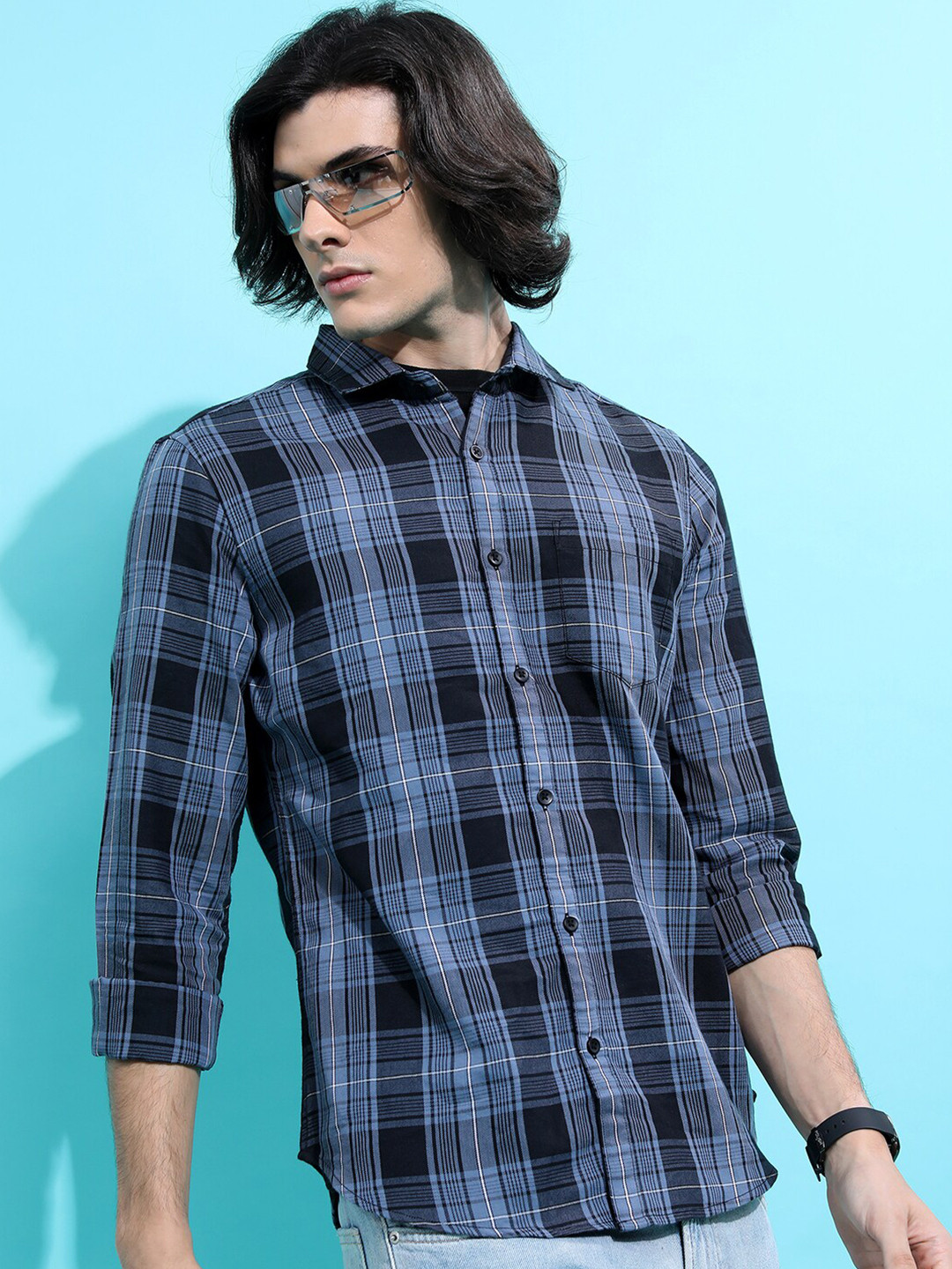 Buy HIGHLANDER Navy Blue Slim Fit Tartan Checked Casual Shirt - Shirts ...