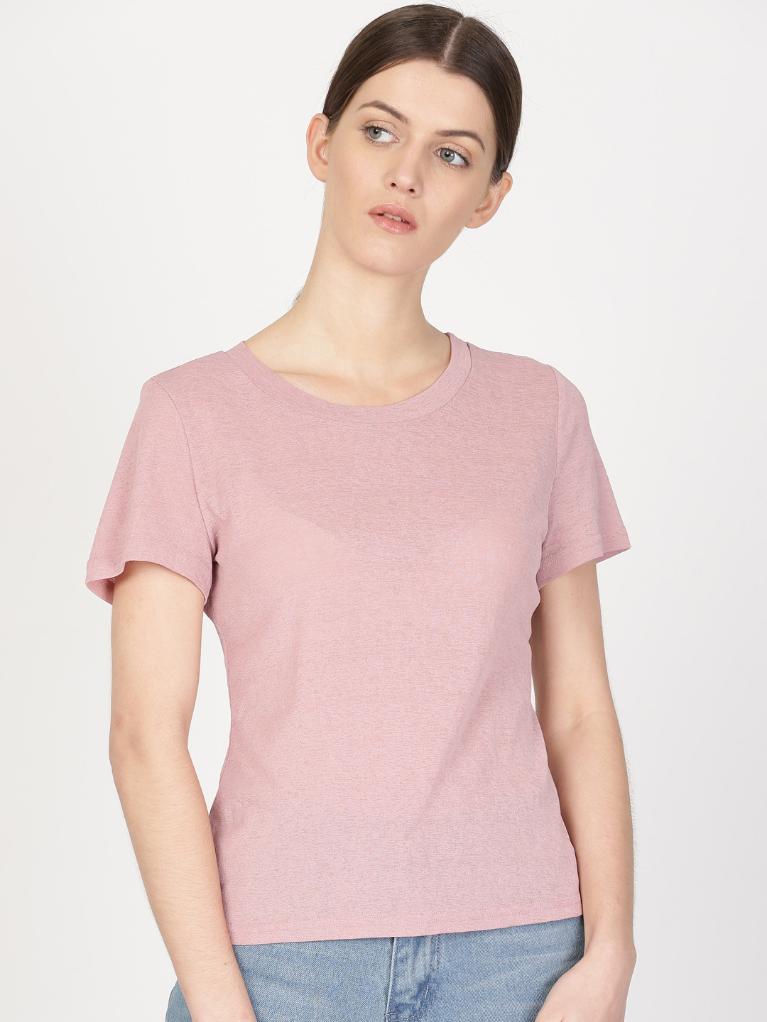 Buy Ether Women Rust Pink Solid Round Neck T Shirt - Tshirts for Women ...