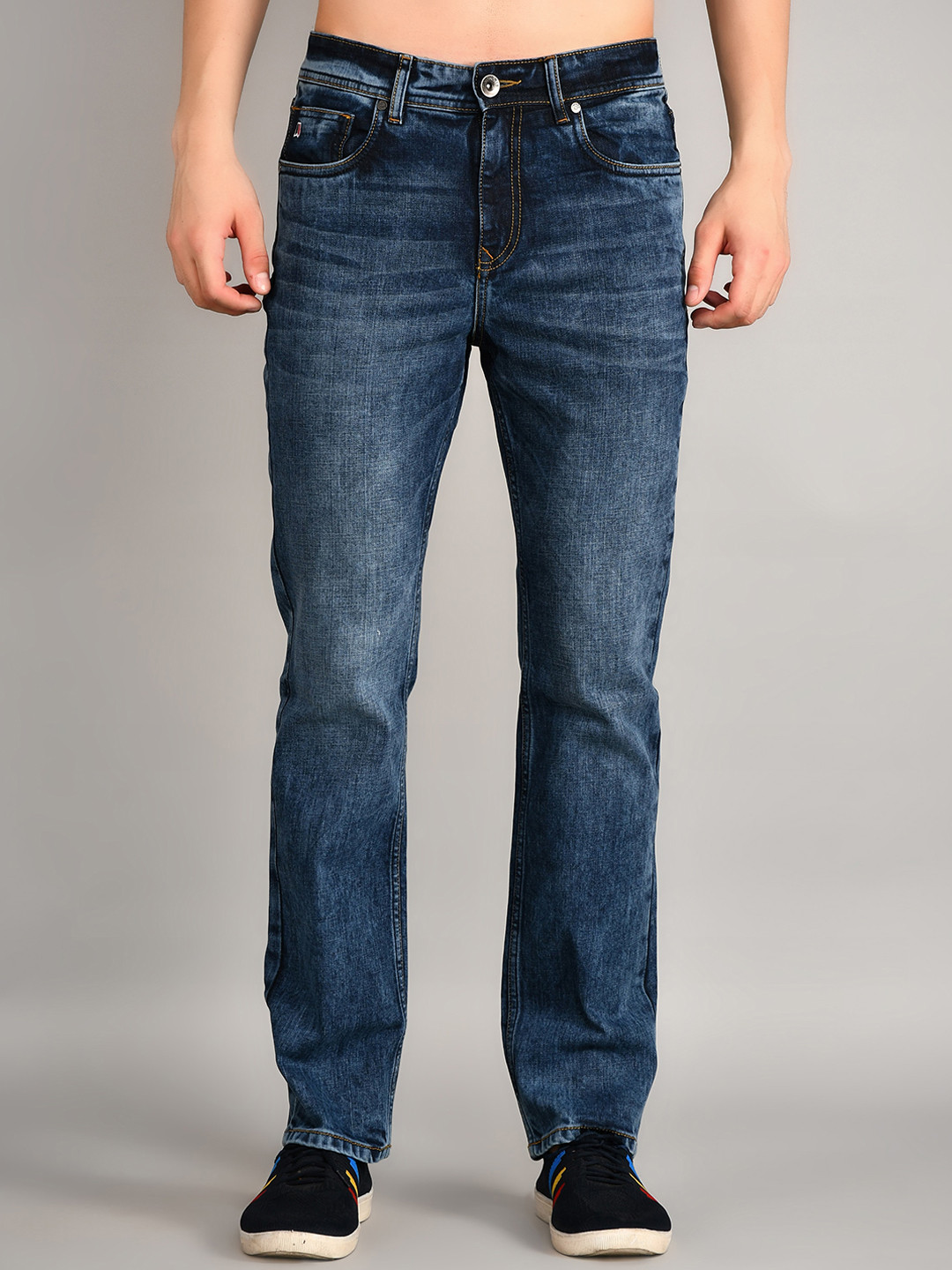 Buy TIM PARIS Men Mid Rise Light Fade Whiskers & Chevrons Cotton ...