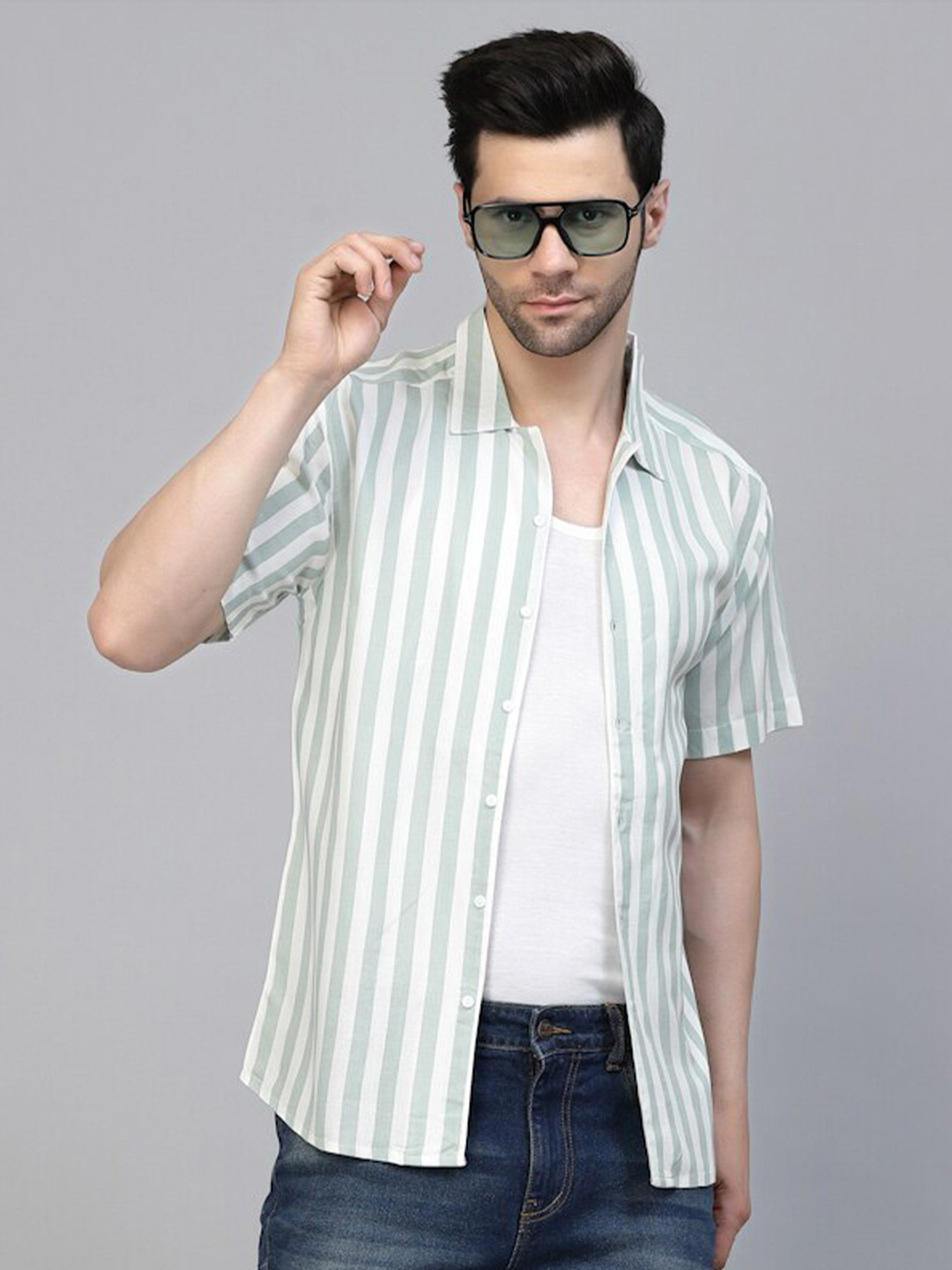 Buy Rigo India Slim Fit Vertical Striped Casual Shirt - Shirts for Men ...