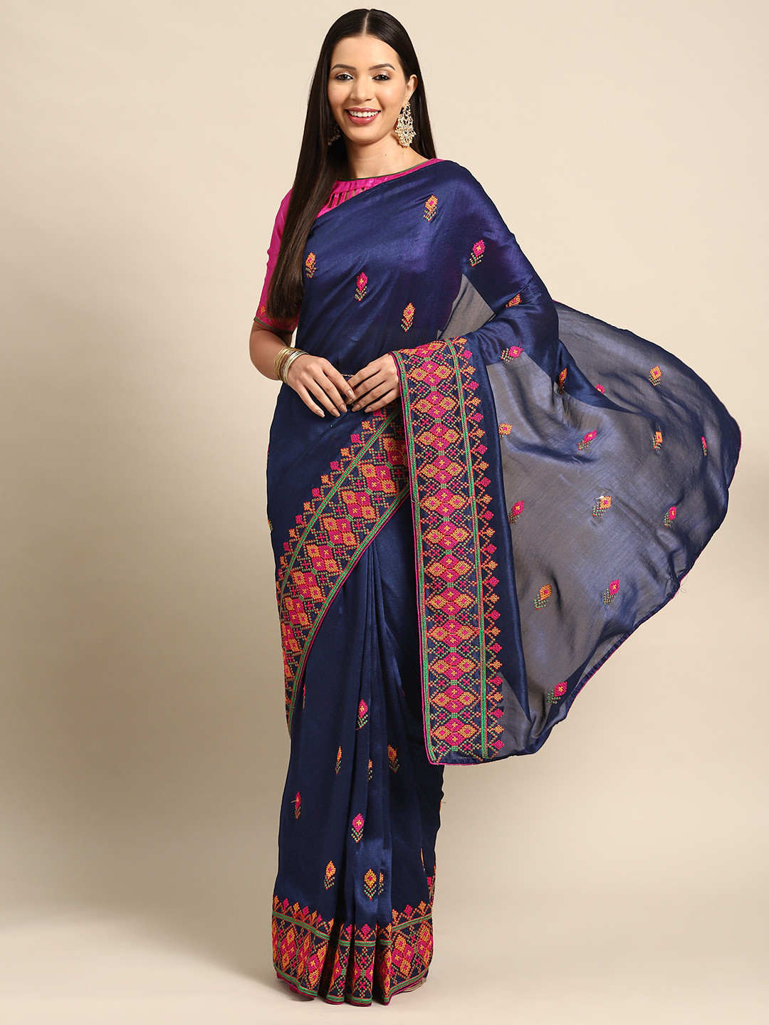 Buy RAJGRANTH Ethnic Motifs Embroidered Pure Georgette Saree - Sarees ...