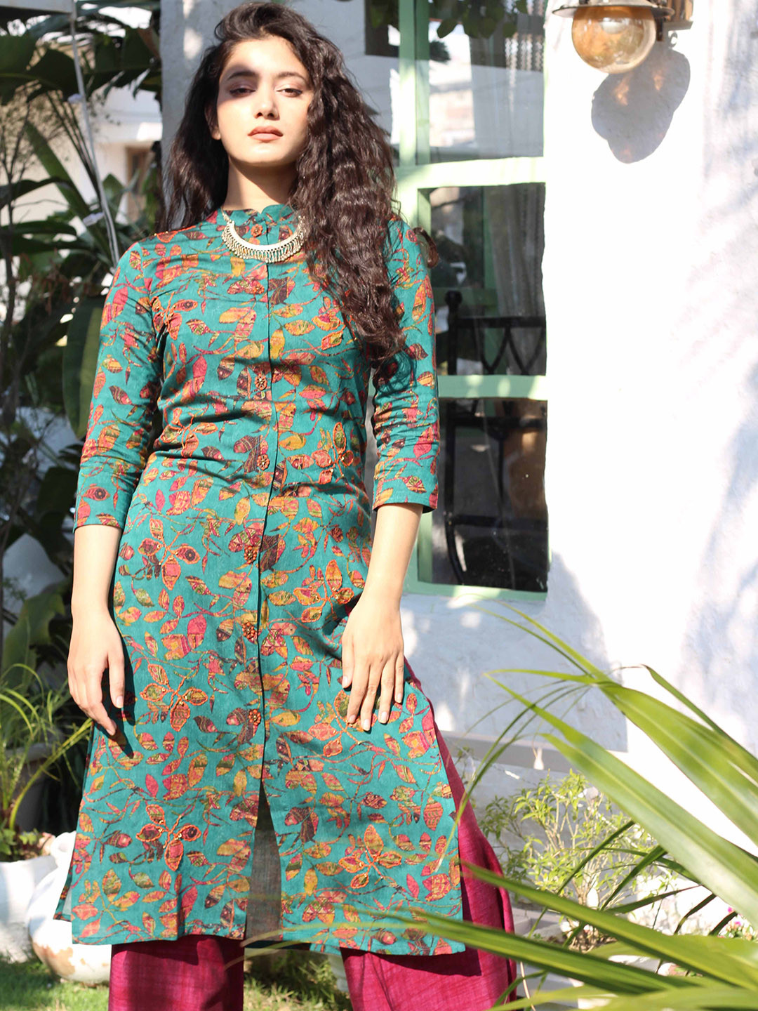 Buy KALINI Floral Print Kantha Work Kurta With Palazzos - Kurta Sets ...