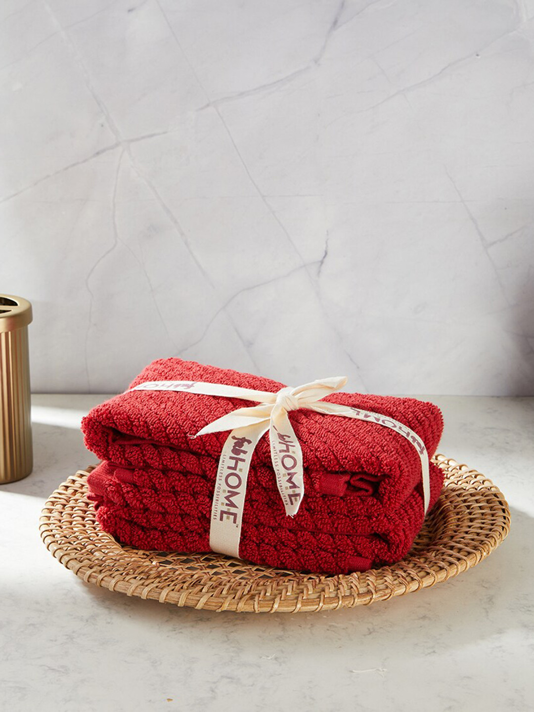 Buy Fabindia Red 2 Pieces Nina Cotton Face Towel - Face Towels for ...