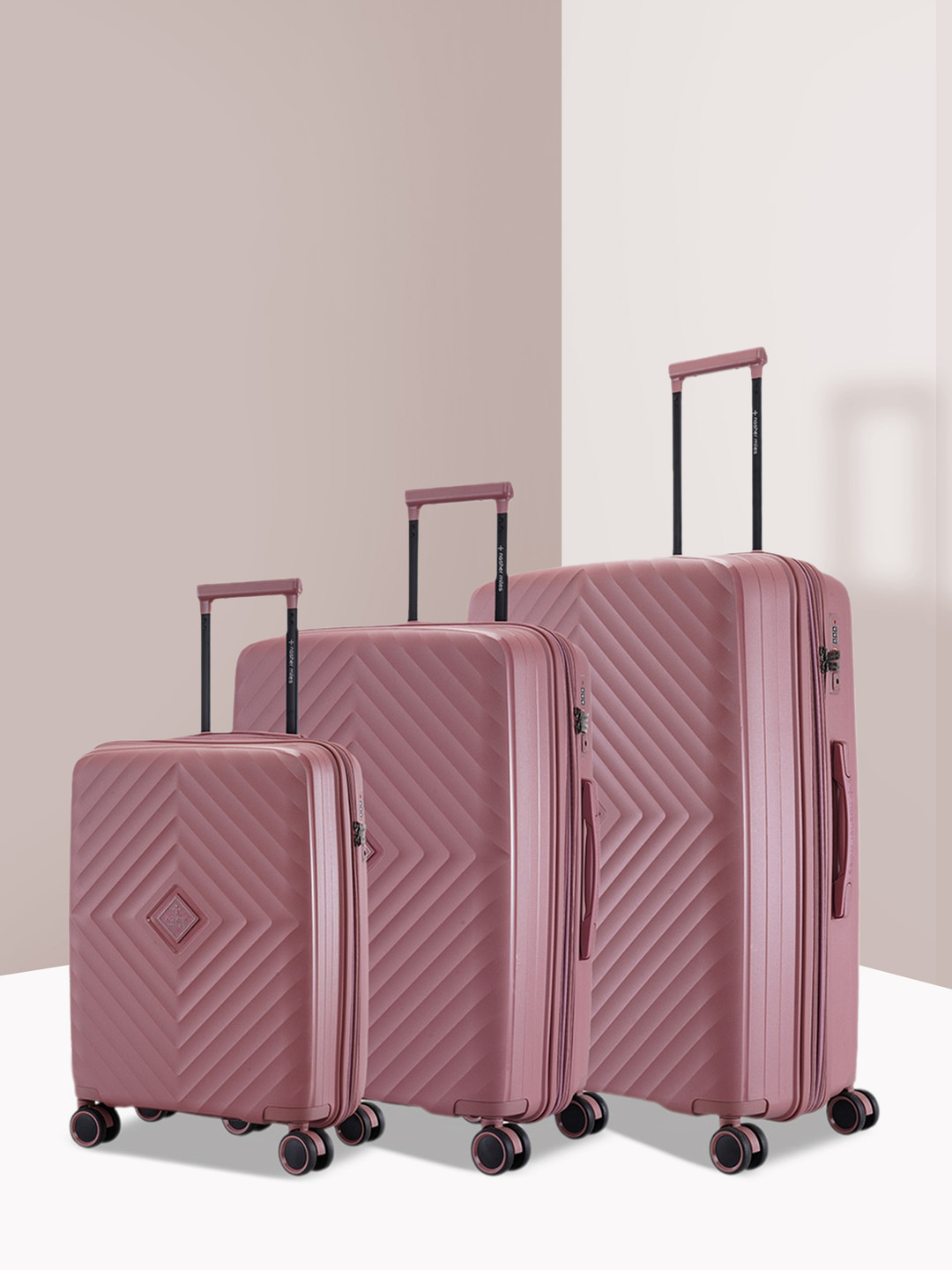 Buy Nasher Miles Antwerp Polypropylene Set Of 3 S/M/L Pink Trolley Bags ...