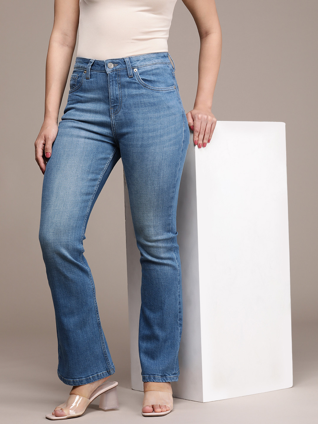 Buy French Connection Women Bootcut Fit Light Fade Stretchable Mid Rise ...