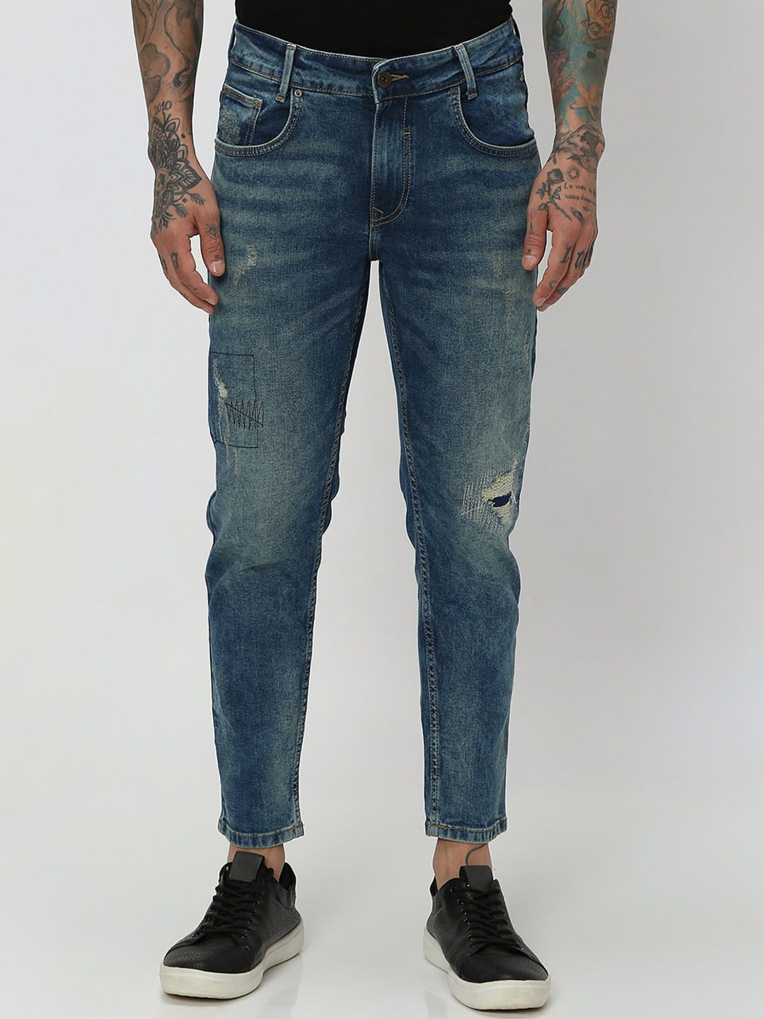Buy Mufti Men Slim Fit Mildly Distressed Heavy Fade Stretchable Jeans ...
