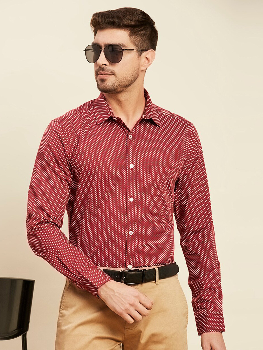 Buy INVICTUS Original Slim Fit Micro Ditsy Printed Pure Cotton Formal ...