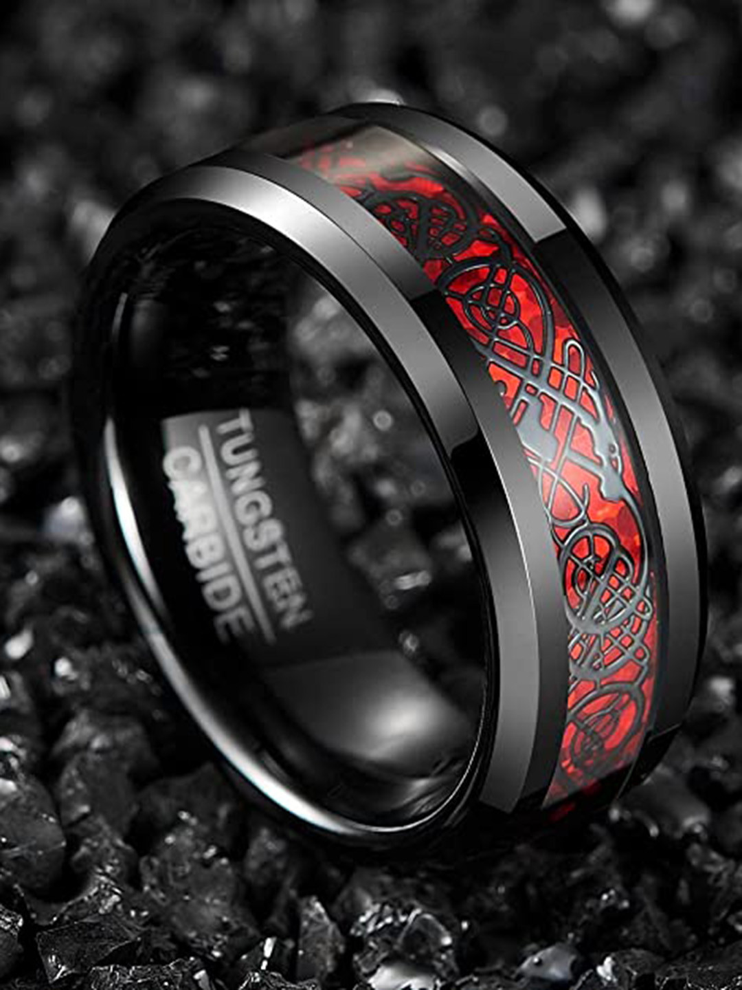 Buy VIEN Stainless Steel Inlay Edge Band Finger Ring - Ring for Unisex ...