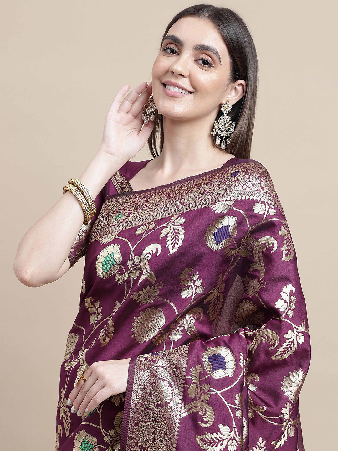 Buy Sangria Purple Woven Design Kanjivaram Saree - Sarees for Women ...