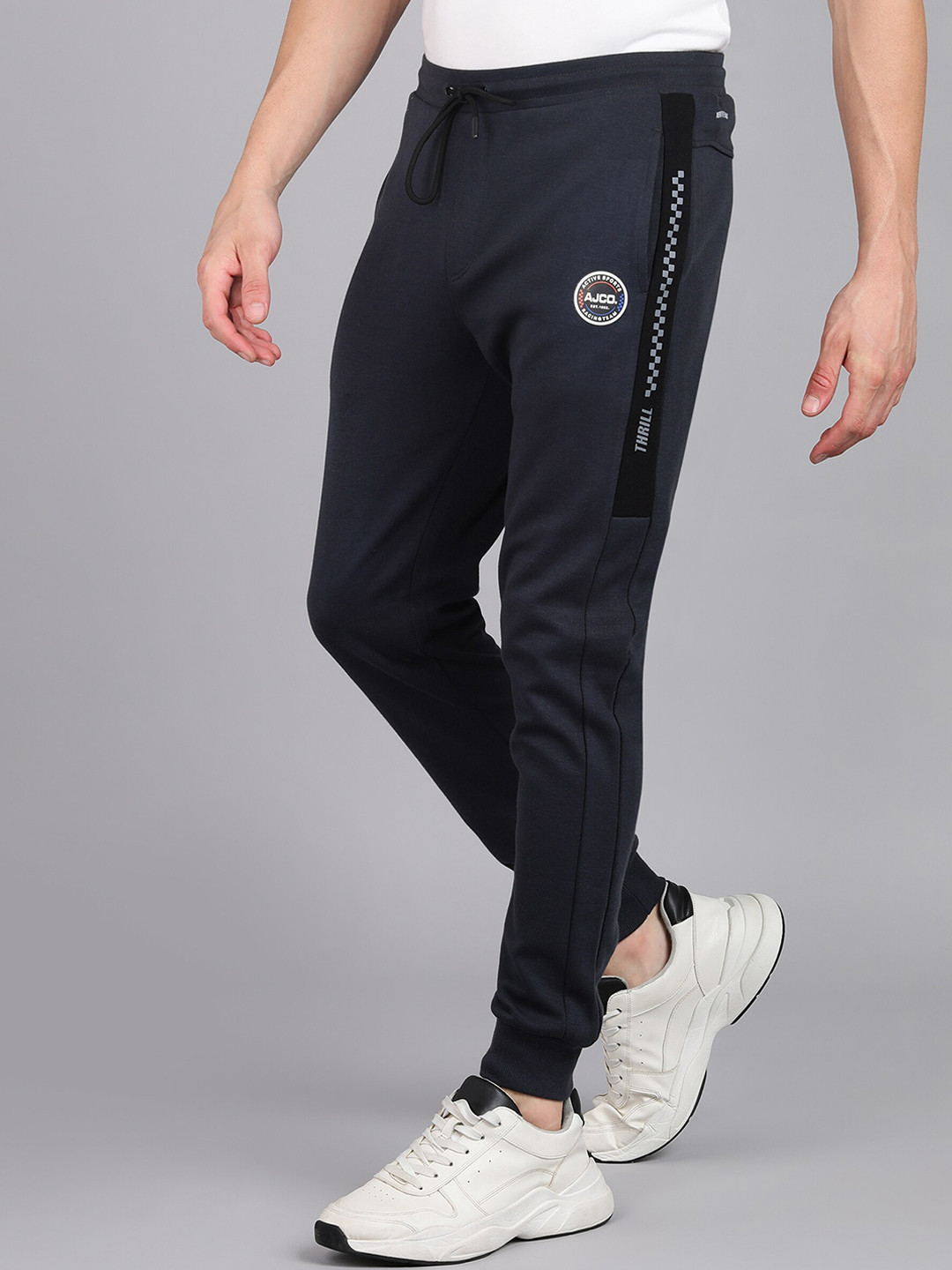 Buy Alan Jones Men Side Panel Printed Detail Slim Fit Joggers - Track ...