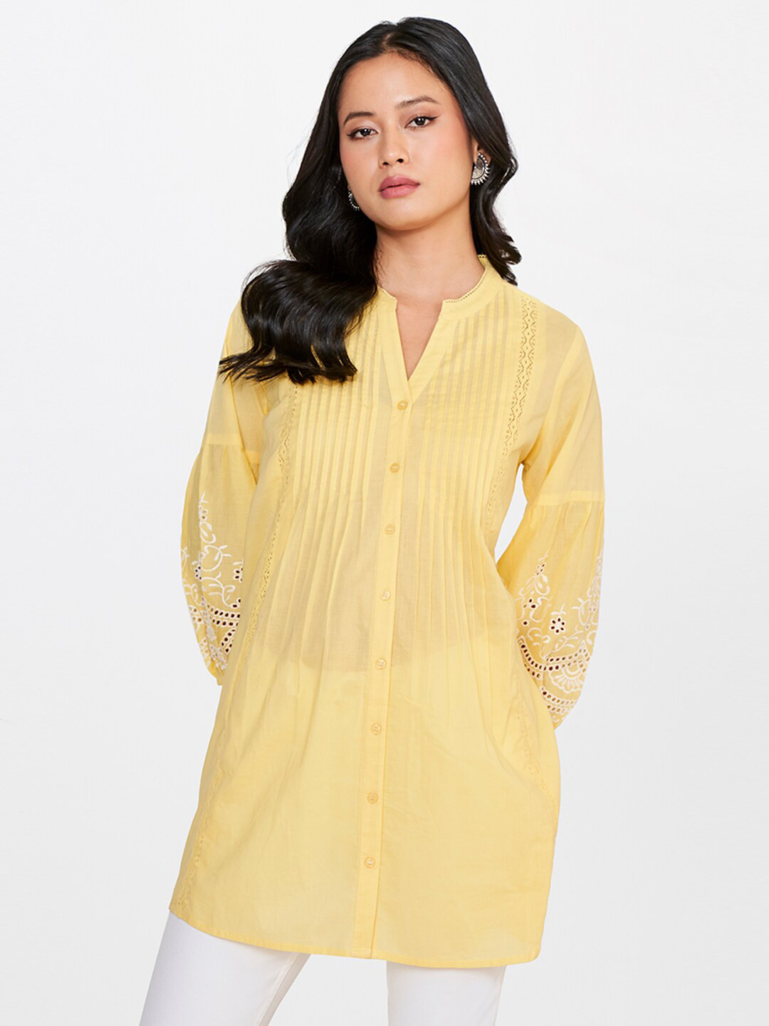 Buy Global Desi Mandarin Collar Pure Cotton Tunic - Tunics for Women ...