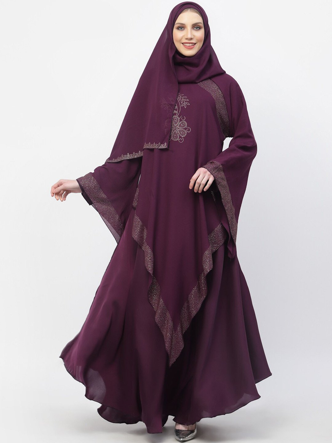 Buy Arrabi Embellished Detail Burqa With Scarf - Burqas for Women ...