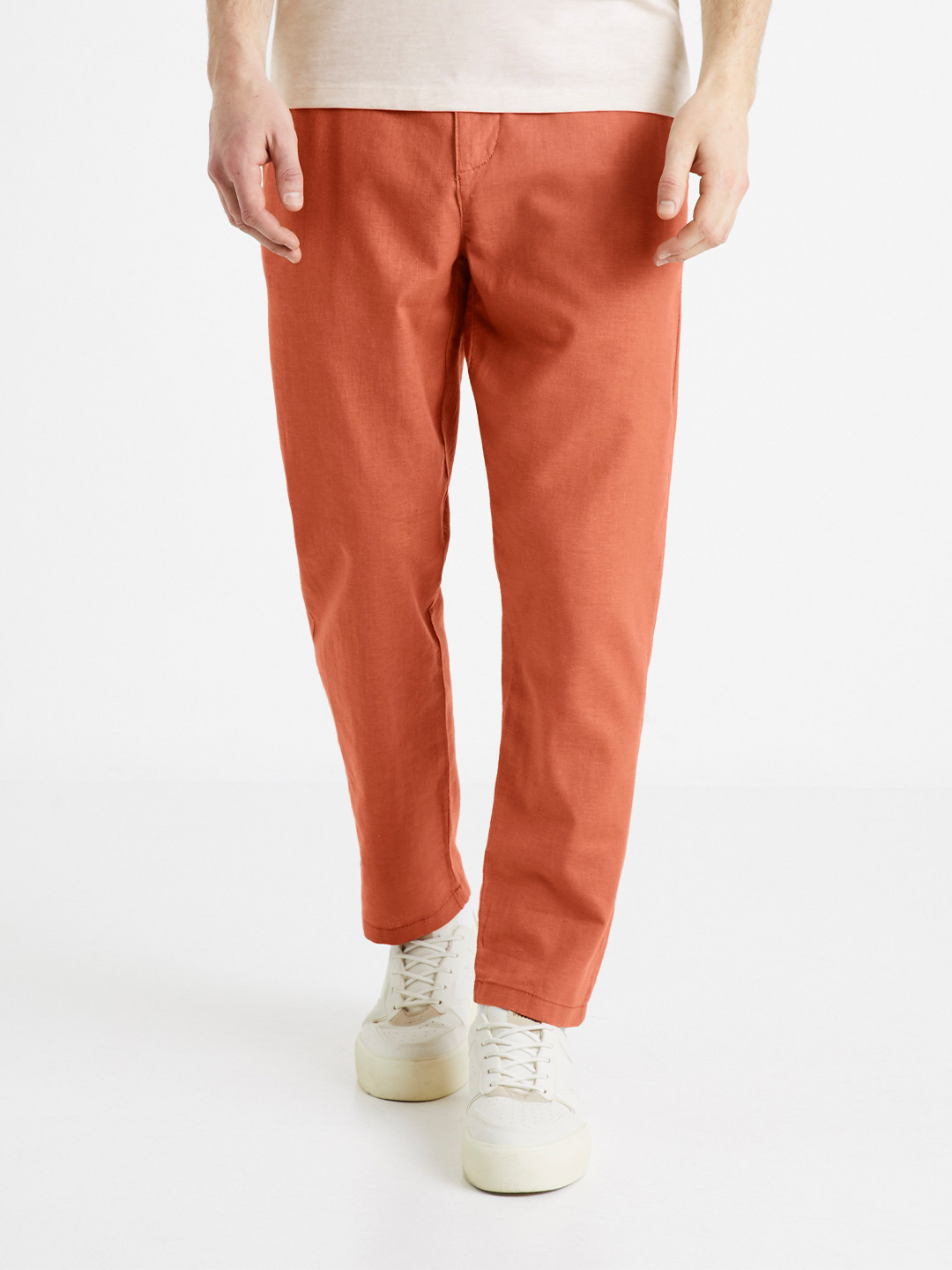 Buy Celio Men Mid Rise Plain Cotton Slim Fit Trousers - Trousers for ...