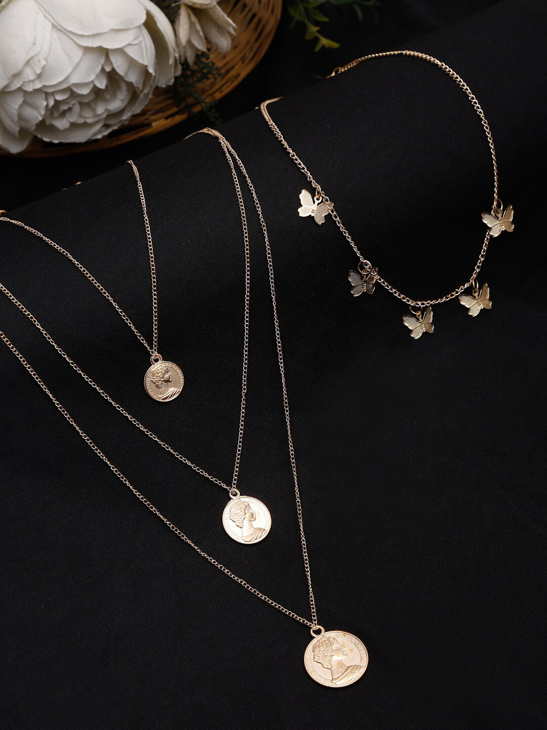 Buy DressBerry Set Of 2 Gold Plated Gold Toned Layered Necklaces ...