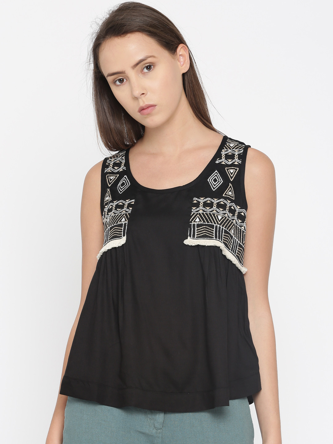 Buy Global Desi Women Black Self Design Top - Tops for Women 2329642 ...