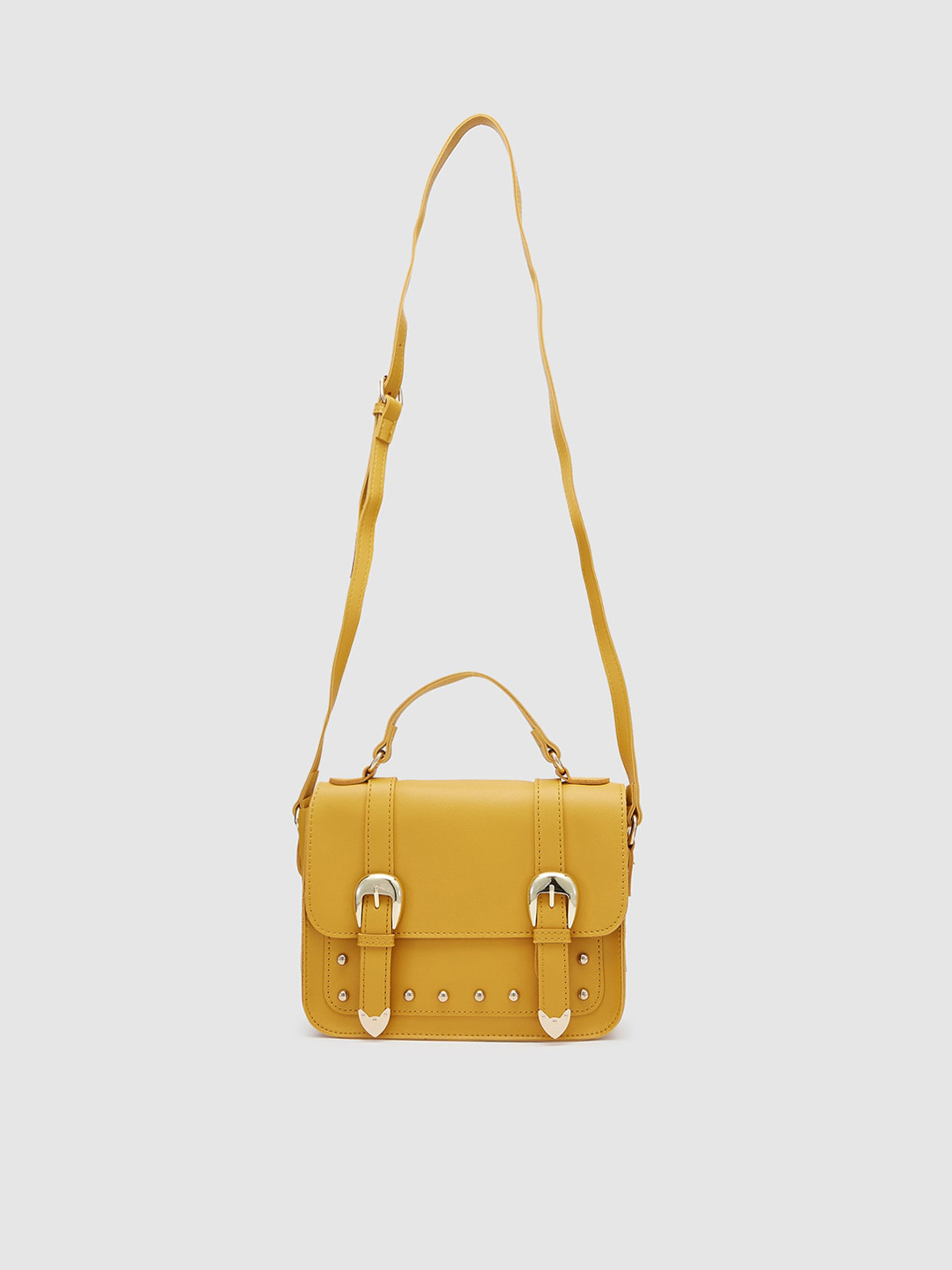 Buy Globus Mustard Textured Structured Sling Bag With Buckles ...