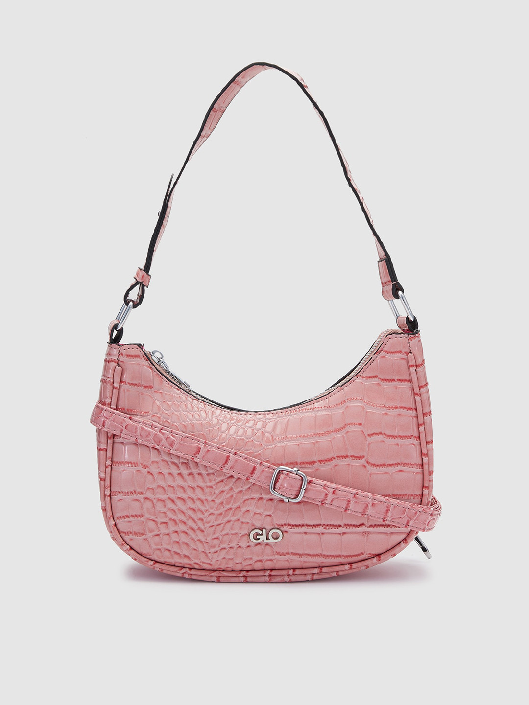 Buy Globus Pink Animal Textured Half Moon Handheld Bag - Handbags for ...