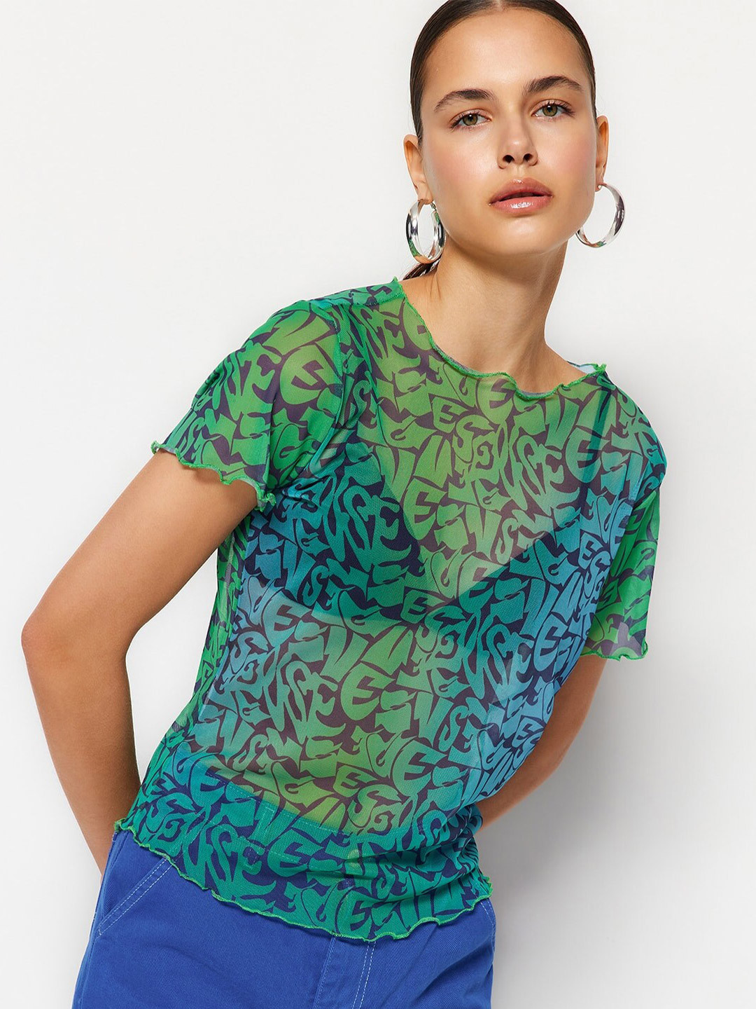Buy Trendyol Printed Sheer Top - Tops for Women 23299880 | Myntra