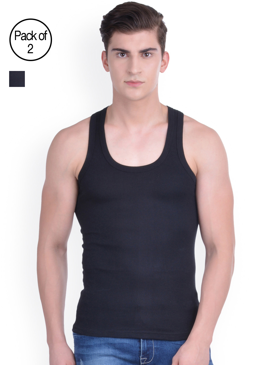 Buy Dollar Bigboss Pack Of 2 Black Innerwear Vests MDVE 04 R1 PO2 ...
