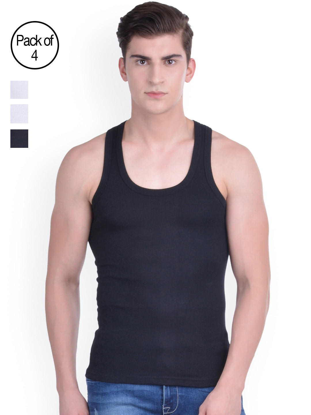 Buy Dollar Bigboss Men Solid Pack Of 4 Cotton Vest MDVE 04 R1 PO4 ...