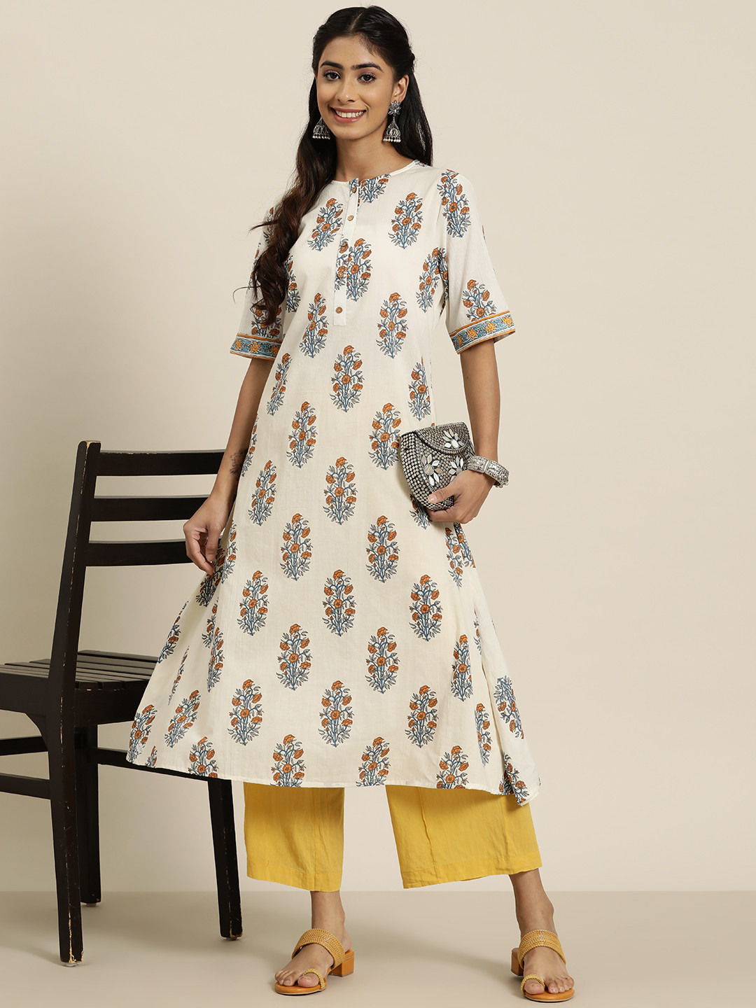 Buy HERE&NOW Pure Cotton Floral Printed A Line Kurta - Kurtas for Women ...