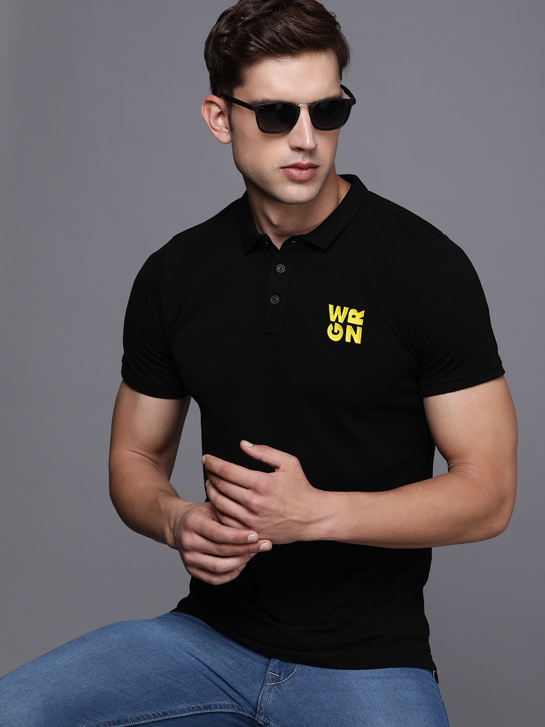 Buy WROGN Brand Logo Embroidered Polo Collar Slim Fit T Shirt - Tshirts ...
