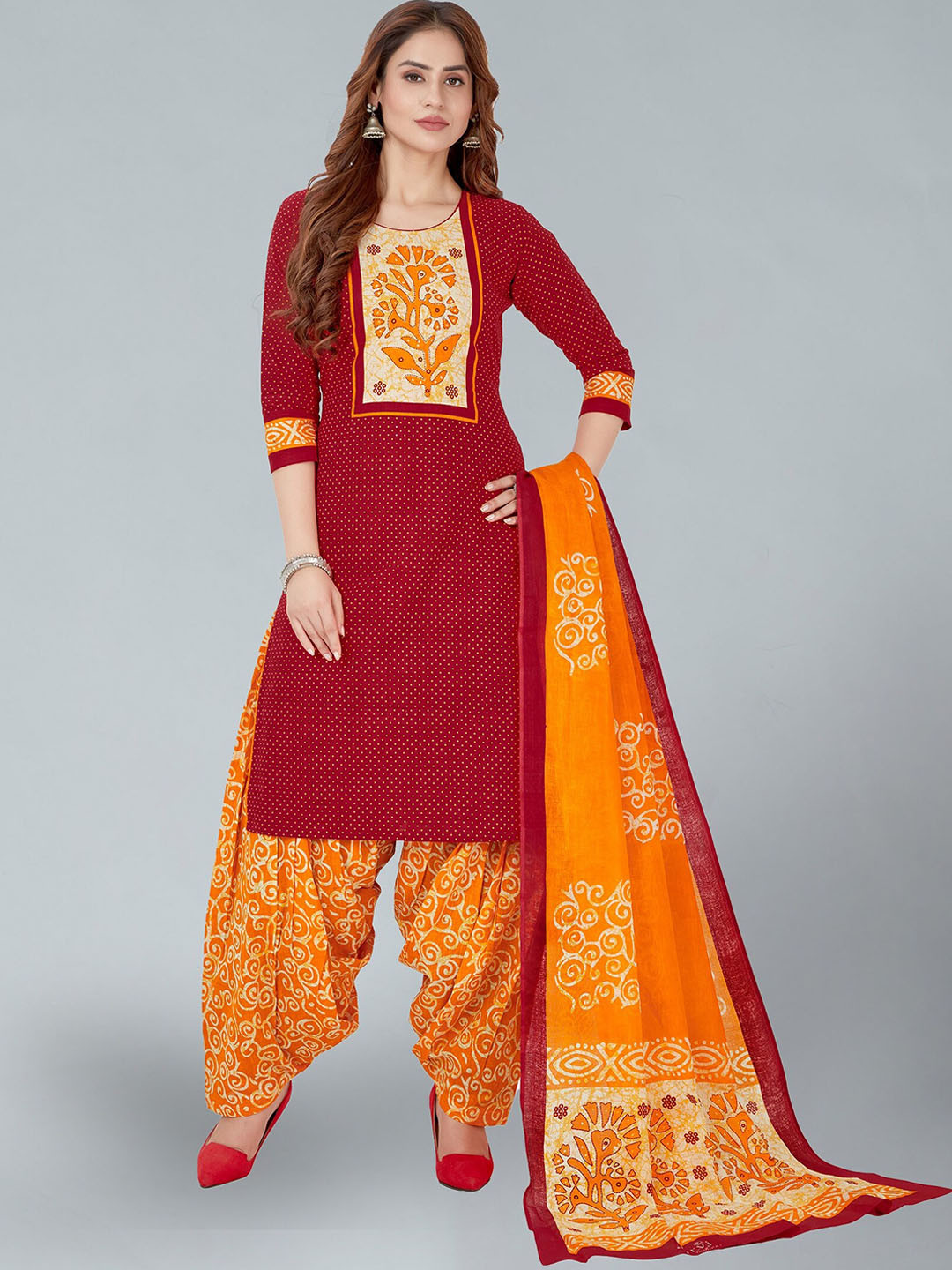 Buy Jevi Prints Ethnic Motifs Printed Pure Cotton Kurta With Patiala ...