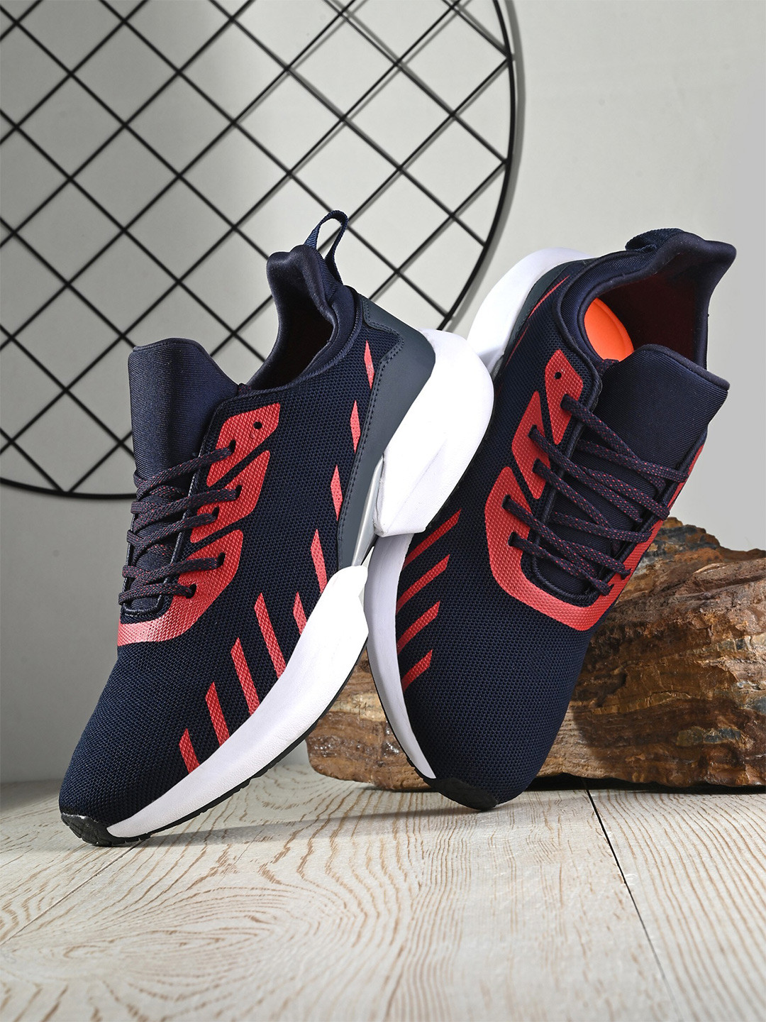 Buy HRX By Hrithik Roshan Men Navy Blue & Red Memory Foam Mesh Non ...