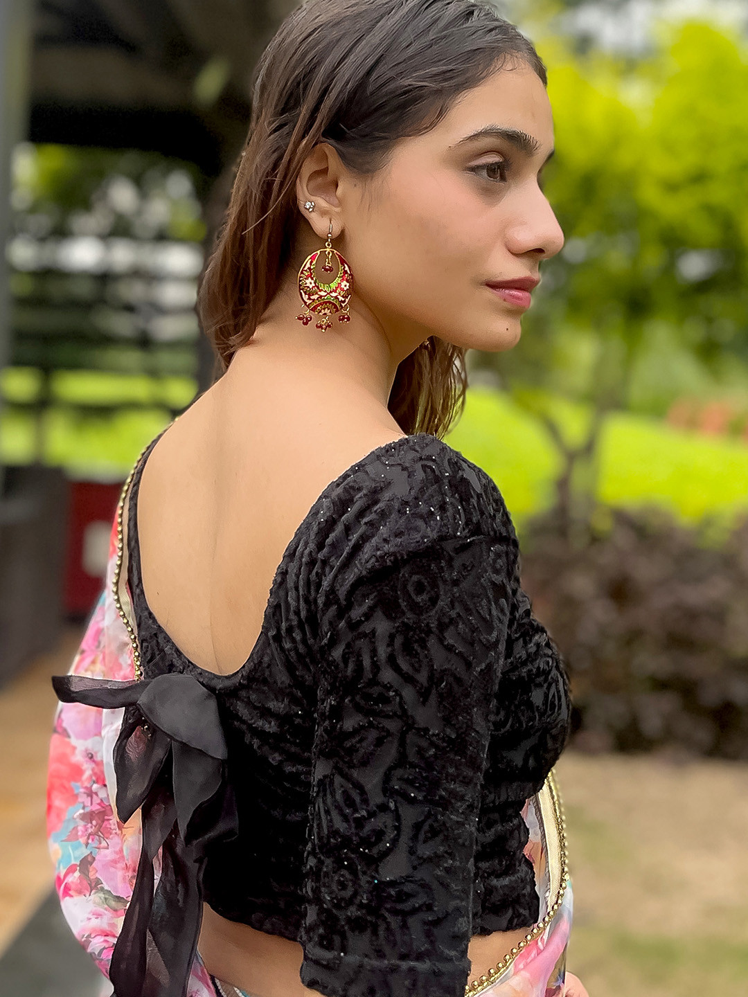 Buy Bindigasm's Advi Woven Design Bow Detail Organza Saree Blouse ...