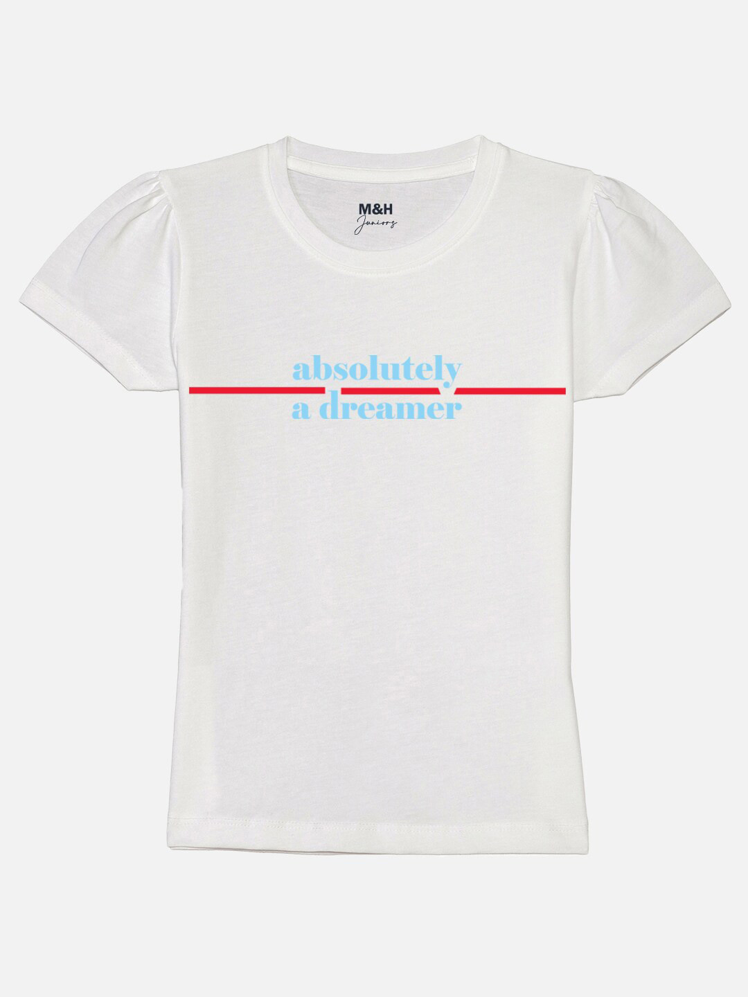 Buy Mast & Harbour Girls White Typography Printed Puff Sleeves Pure ...