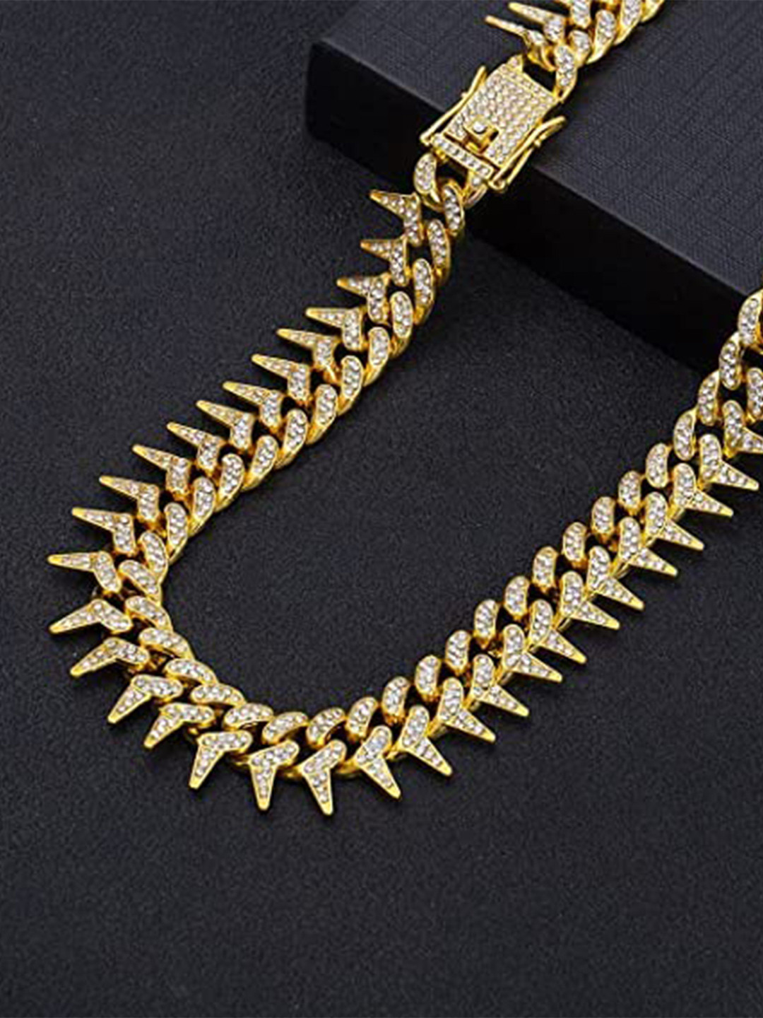 Buy MEENAZ Men Gold Plated American Diamond Studded Chain - Necklace ...
