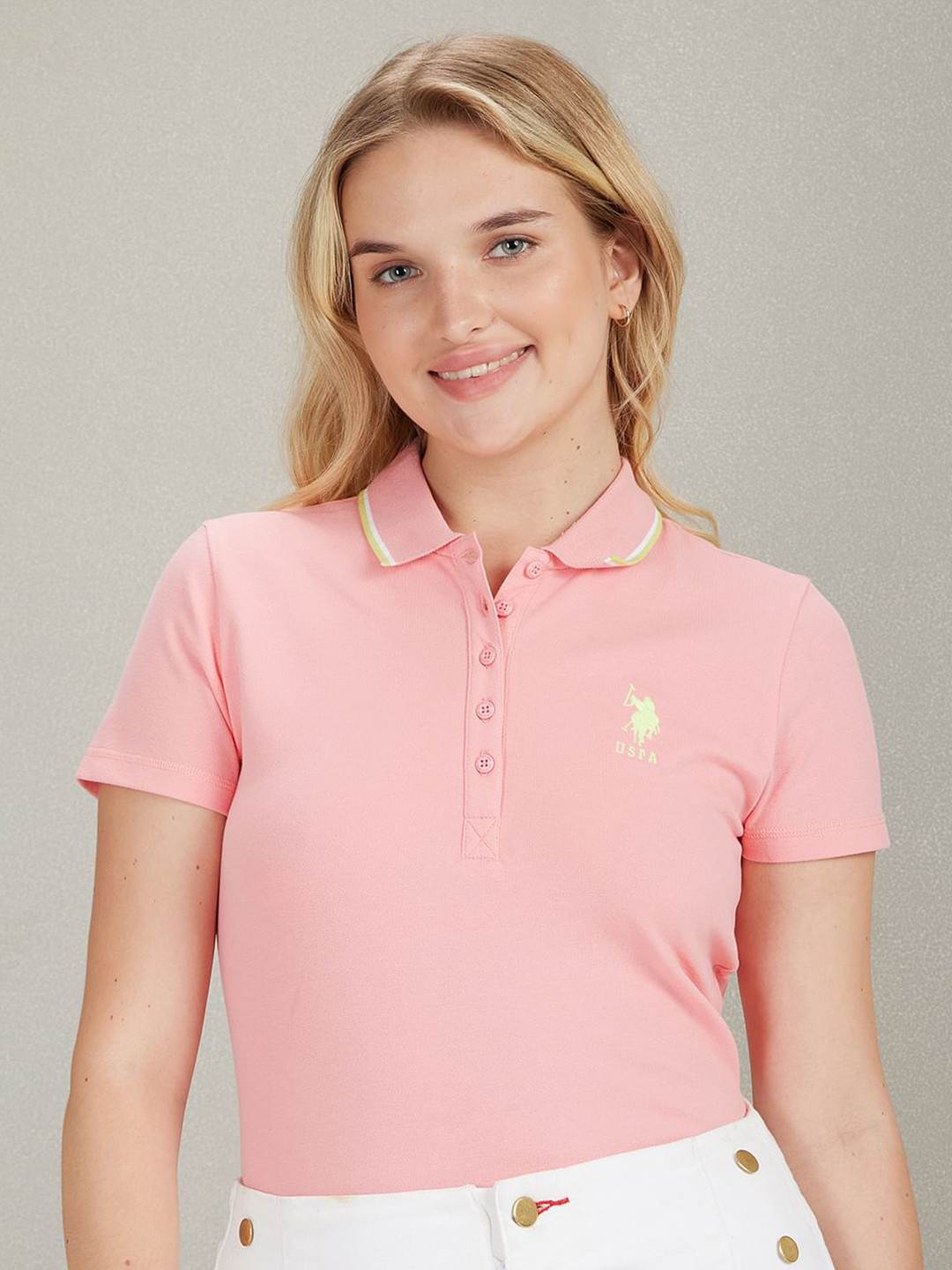 Buy U.S. Polo Assn. Women Polo Collar T Shirt - Tshirts for Women ...